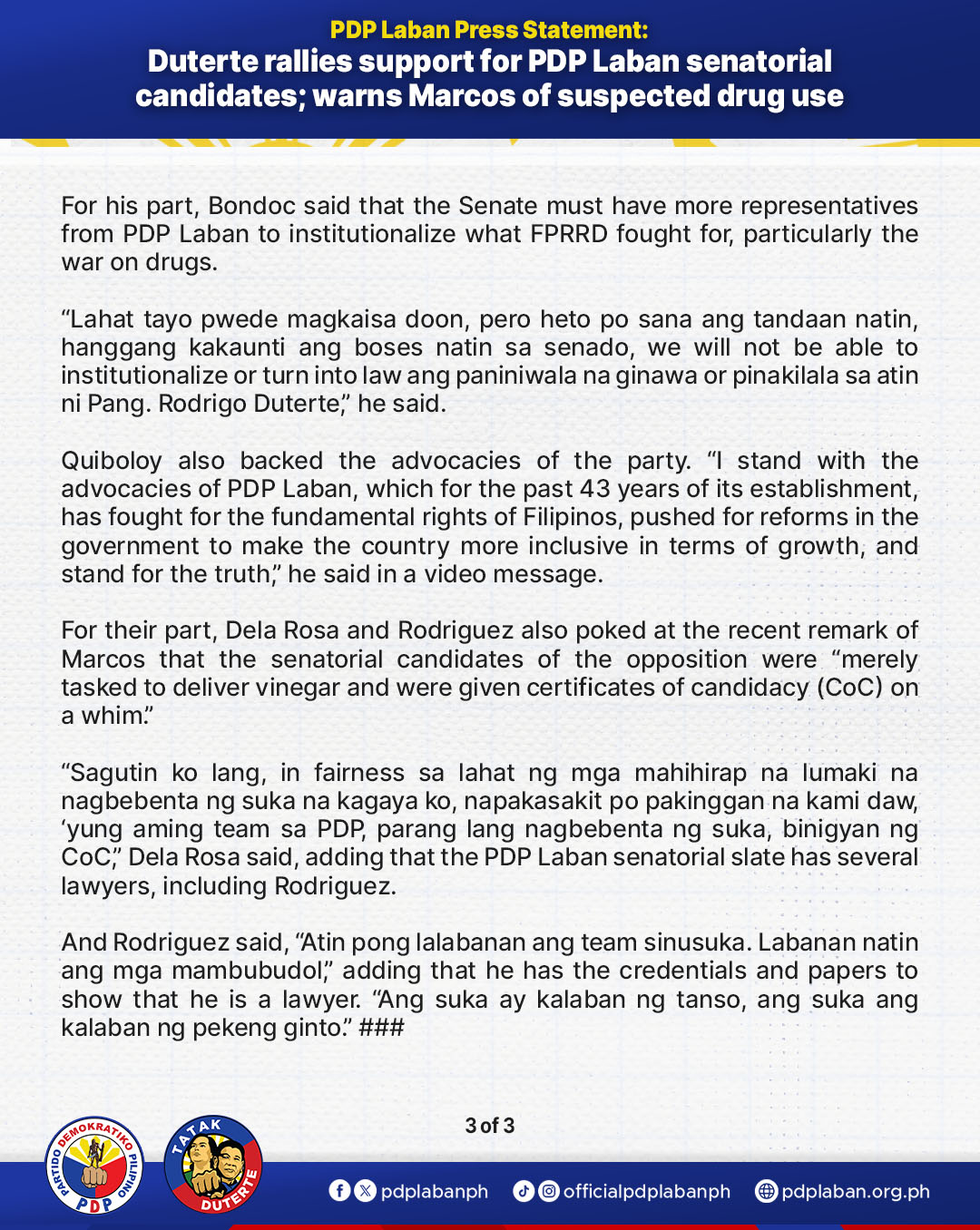 PRESS STATEMENTS - PDP Laban
